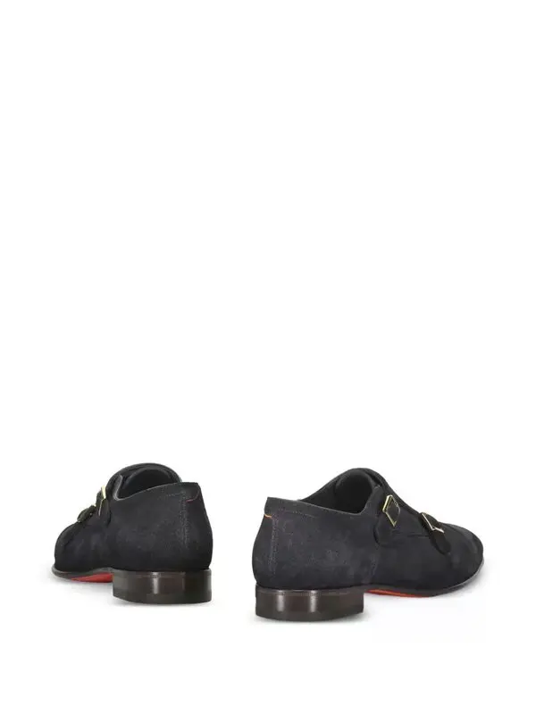 Santoni Double Buckle Suede Monk Shoes