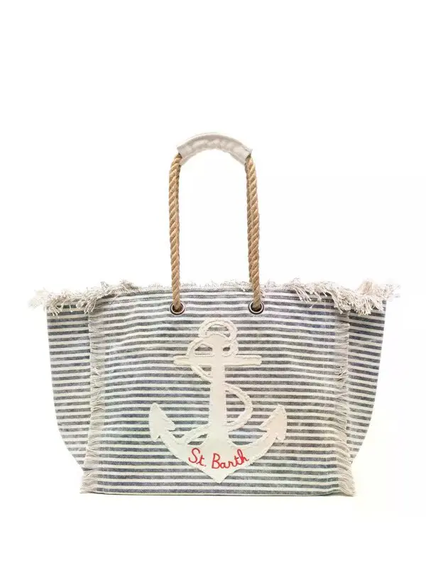 MC2 SAINT BARTH Navy Stripe Frayed Beach Bag - Blue