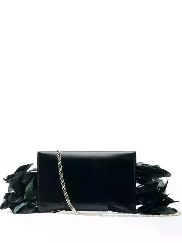 Patrizia Pepe Feather-trim Clutch Bag - Black