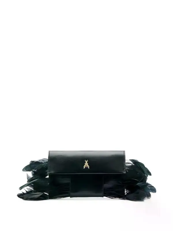 Patrizia Pepe Feather-trim Clutch Bag - Black