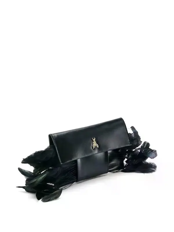 Patrizia Pepe Feather-trim Clutch Bag - Black