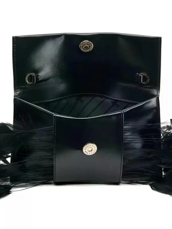 Patrizia Pepe Feather-trim Clutch Bag - Black