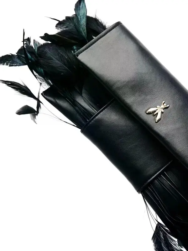Patrizia Pepe Feather-trim Clutch Bag - Black