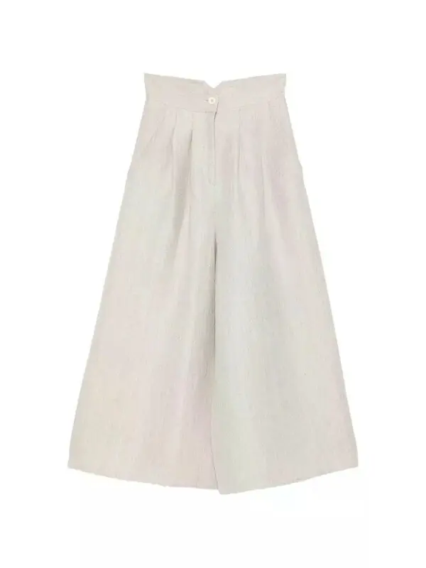 Dusan Natural Beige Herringbone Pleated Wide Leg Trousers