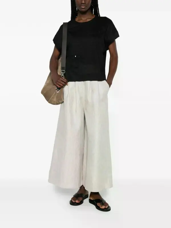 Dusan Natural Beige Herringbone Pleated Wide Leg Trousers