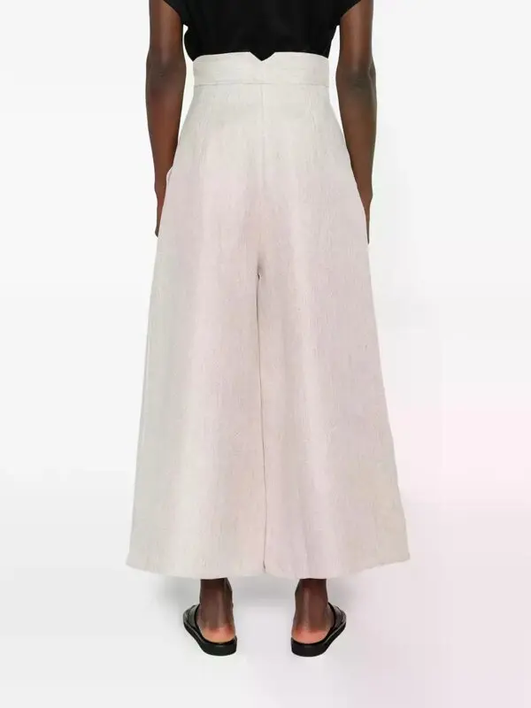 Dusan Natural Beige Herringbone Pleated Wide Leg Trousers