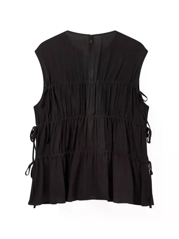 STUDIO TOMBOY Shirred Sleeveless Blouse - Brown