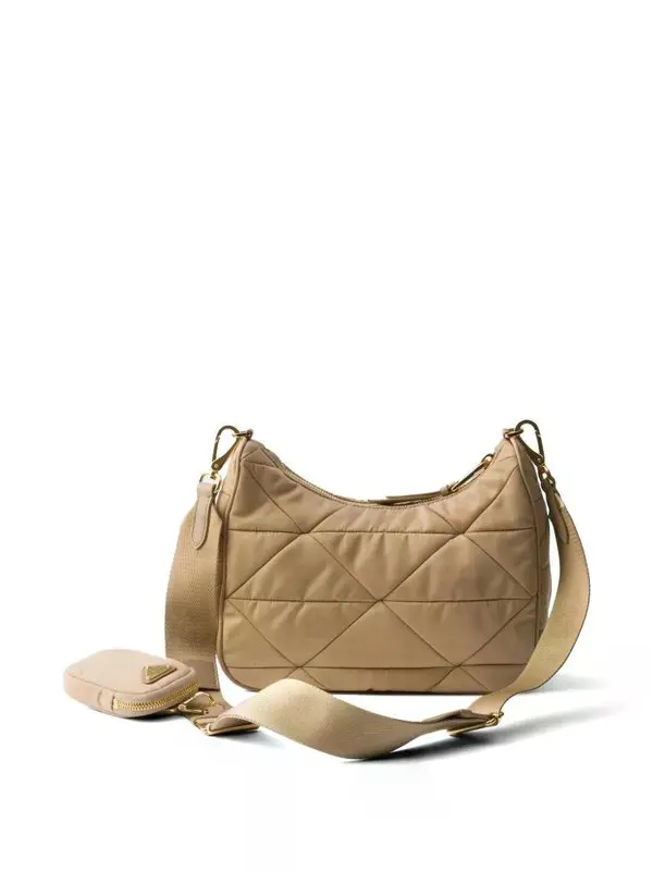 Prada Re-nylon Padded Shoulder Bag With Triangle Motif - Neutrals
