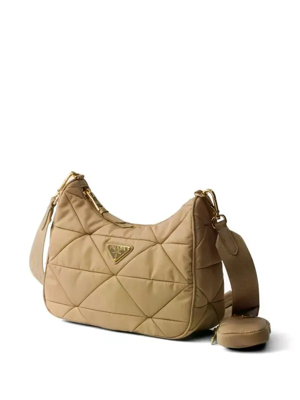 Prada Re-nylon Padded Shoulder Bag With Triangle Motif - Neutrals