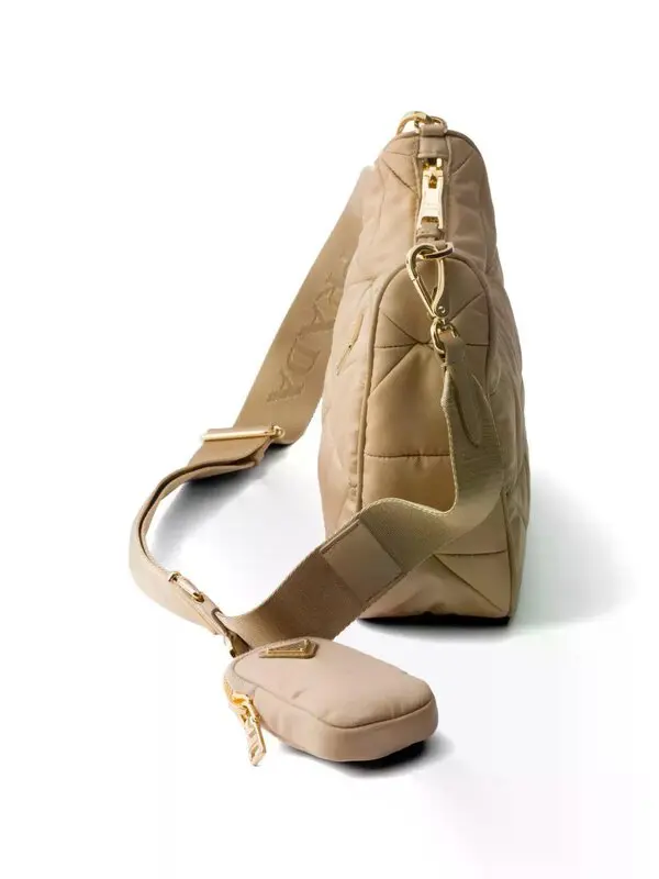 Prada Re-nylon Padded Shoulder Bag With Triangle Motif - Neutrals