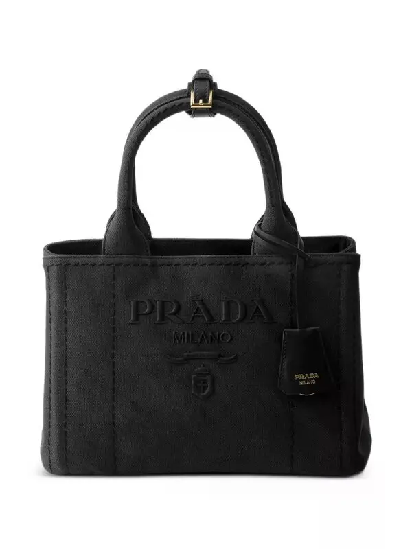 Prada Small Cotton Canvas Jardinière Handbag - Black