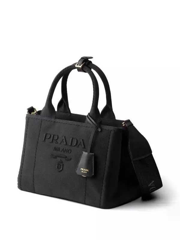 Prada Small Cotton Canvas Jardinière Handbag - Black