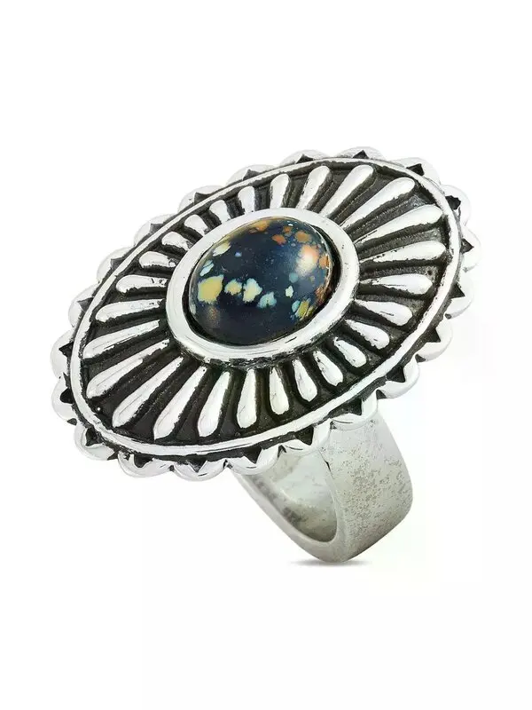KING BABY STUDIO Large Starburst Concho Turquoise Ring - Silver