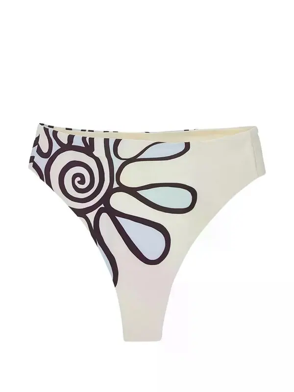 CALA DE LA CRUZ Lulu Floral-print High-rise Bikini Bottoms - Neutrals