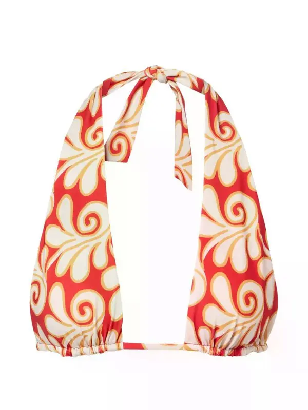 CALA DE LA CRUZ Graphic Print Triangle Bikini Top - Red