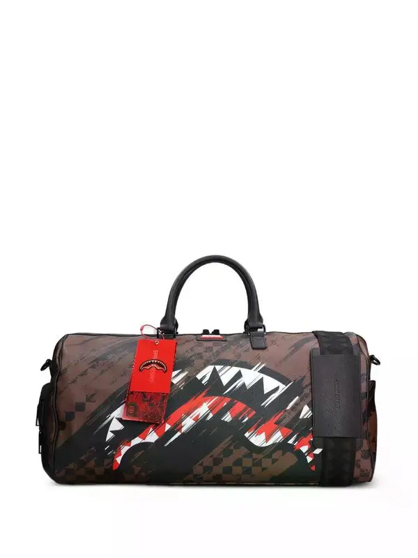 SPRAYGROUND Shark Print Checkered Duffle Bag - Brown