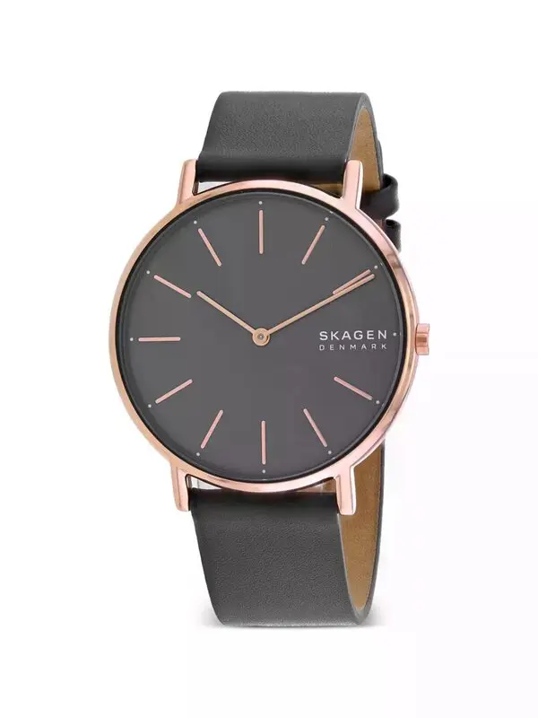 Skagen Signatur Rose Gold-tone Leather Watch - Grey