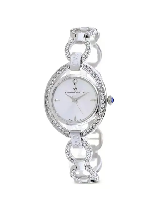CHRISTIAN VAN SANT Stella 28mm Watch With Crystal Embellished Bezel - White