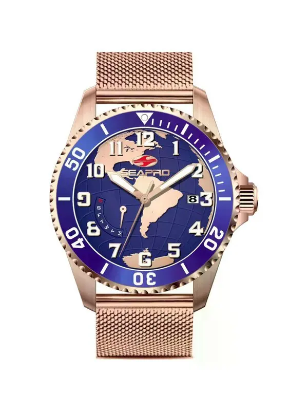SEAPRO Voyager 42mm Watch With World Map Print - Blue