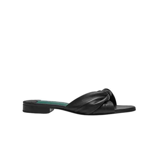 FLORRIE Emma Flat Leather Slide Sandal - Black