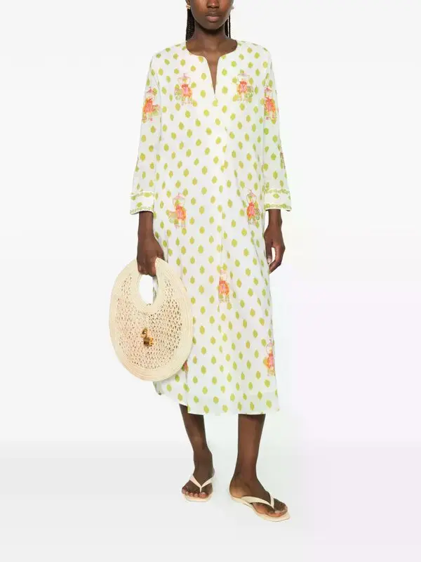 Nimo With Love Ikat Print Midi Dress With Elephant Embroidery - Neutrals