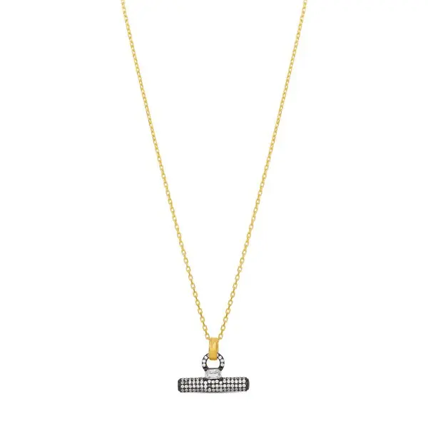 SHYMI Pave T Bar Necklace - Black/gold