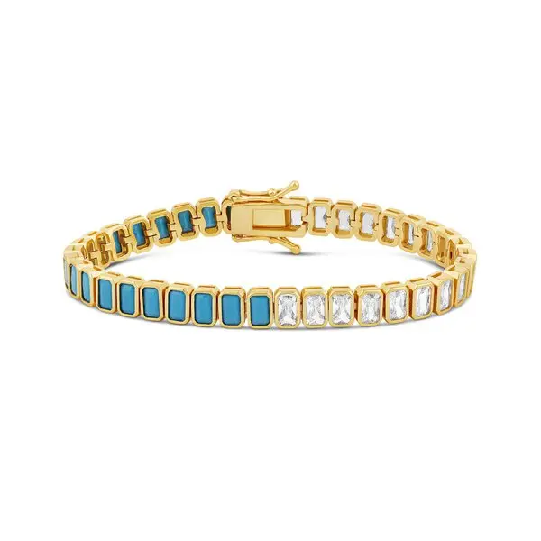 SHYMI Gold / Blue Bezel-set Emerald Half Turquoise Tennis Bracelet - Gold/blue