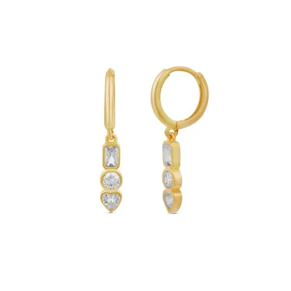 SHYMI Multi Shape Emerald, Round, And Heart Cubic Zirconia Huggie Earrings - Gold