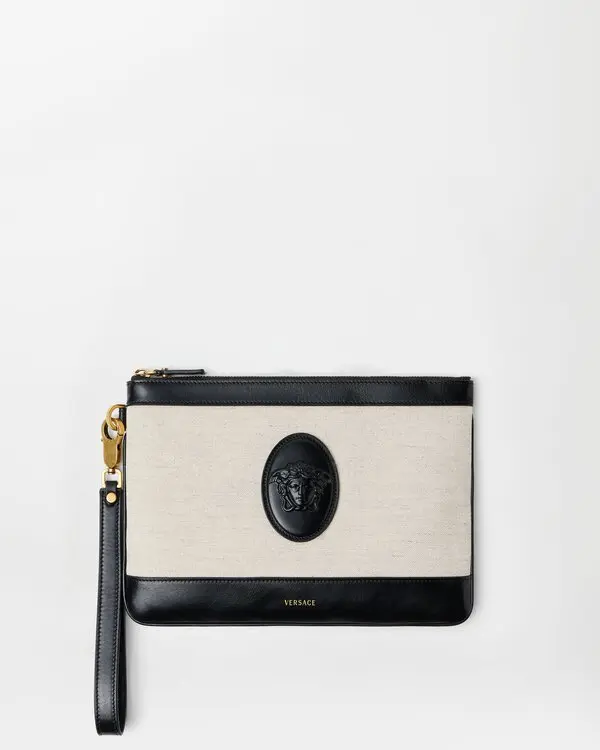 Versace Rivière Canvas Pouch - Black+beige