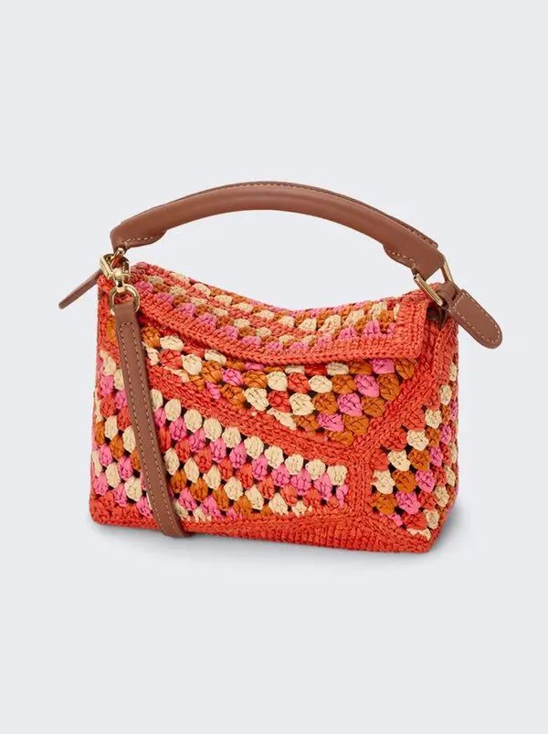 Loewe Mini Puzzle Edge Bag In Raffia