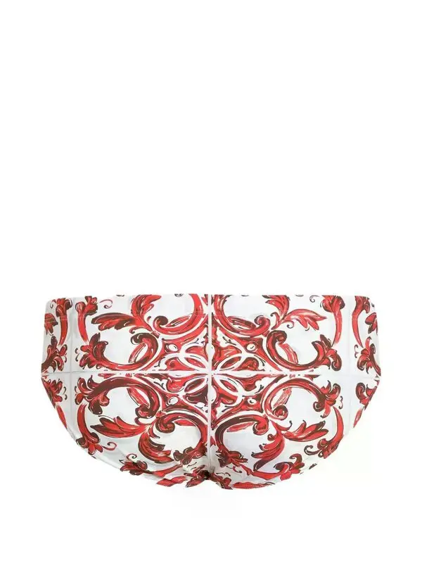 Dolce & Gabbana High Swim Briefs With Majolica Print