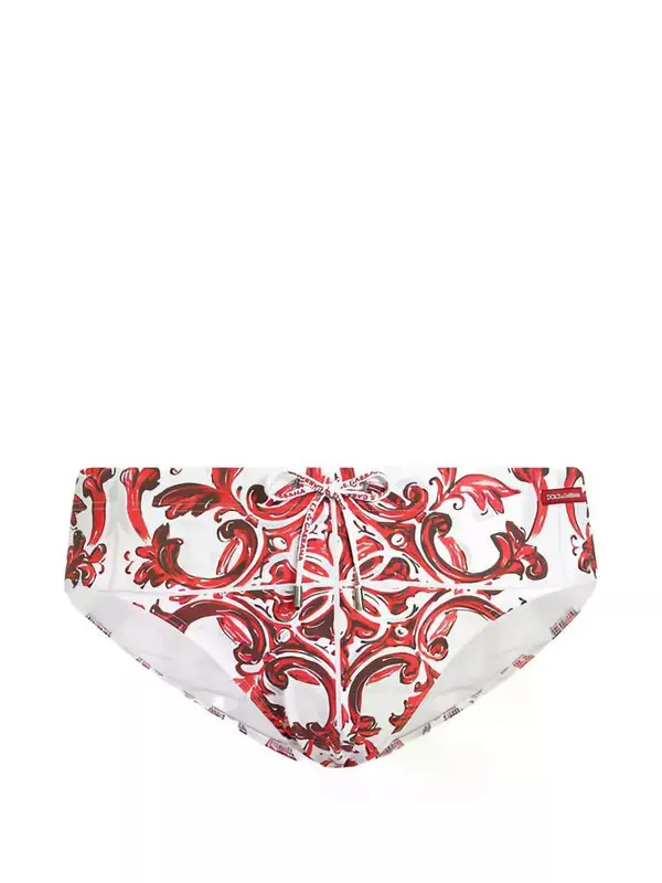 Dolce & Gabbana High Swim Briefs With Majolica Print - Red