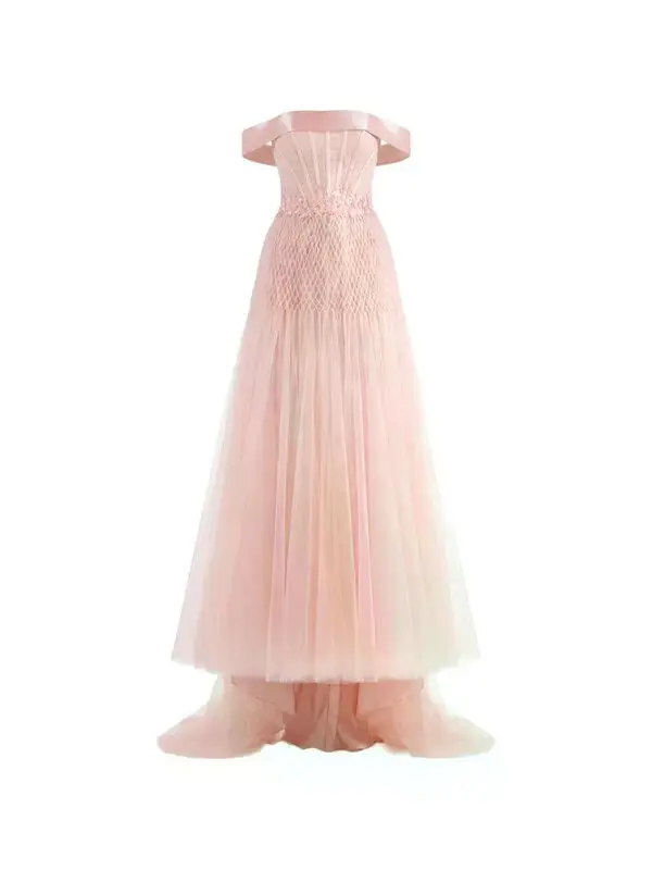 GATTINOLLI BY MARWAN Off-the-shoulder Tulle Gown - Pink