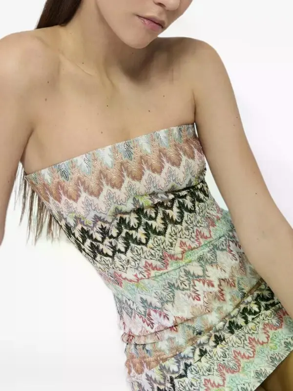 Missoni Zigzag Knit Strapless Mini Dress - Green