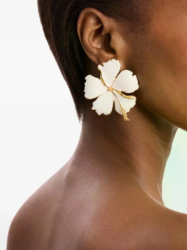 Oscar De La Renta Enamel Hibiscus Clip-on Earrings