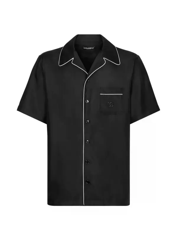 Dolce & Gabbana Silk Twill Shirt With Dg-embroidery - Black