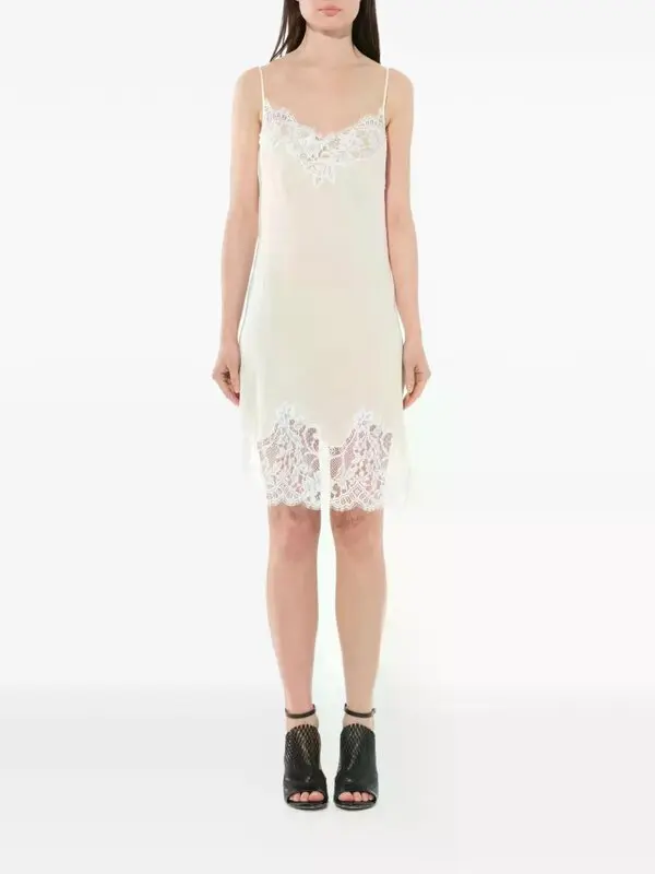Givenchy Lace Trimmed Silk Slip Dress - White