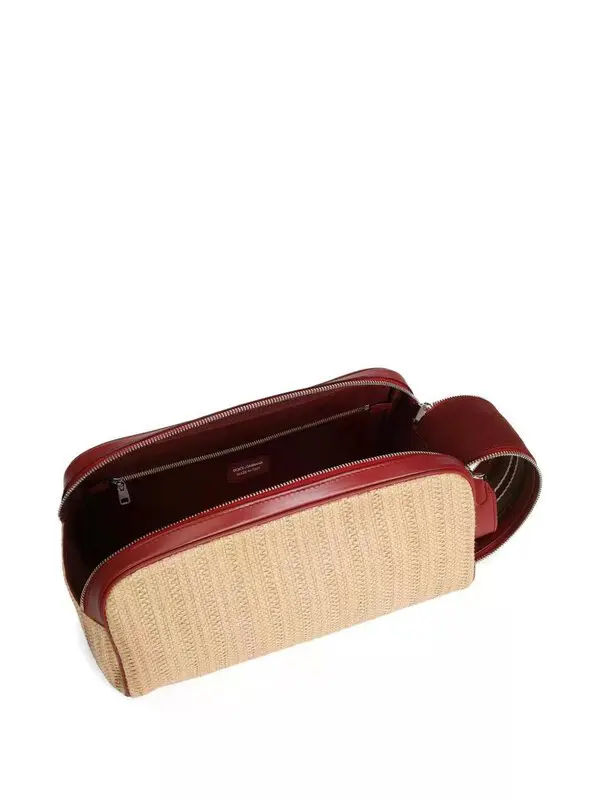 Dolce & Gabbana Essenza Toiletry Bag In Raffia And Smooth Leather