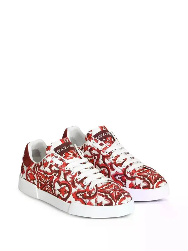 Dolce & Gabbana Majolica Print Canvas Portofino Sneakers - Red