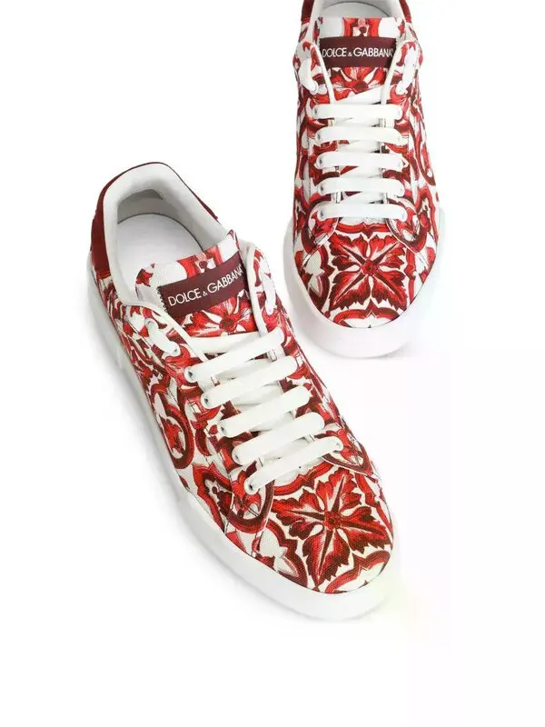 Dolce & Gabbana Majolica Print Canvas Portofino Sneakers - Red