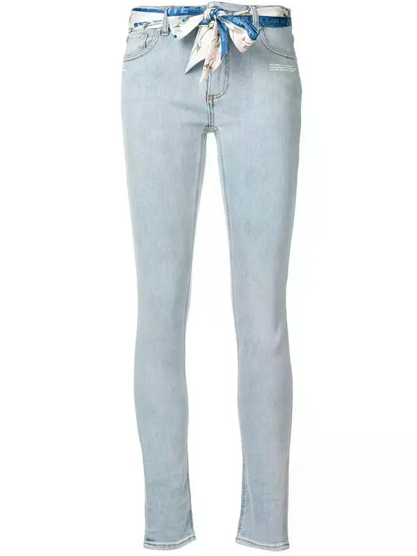 Off-White Skinny Jeans With Scarf Belt