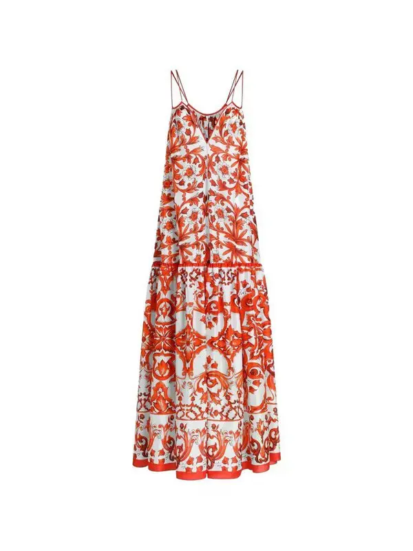 Dolce & Gabbana Majolica-print Habotai Long Dress - White