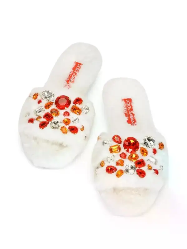 Dolce & Gabbana Faux-fur Slippers With Stone Embroidery