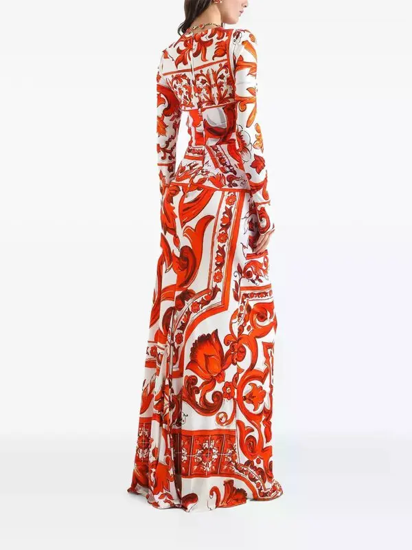 Dolce & Gabbana Majolica-print Organzine Long Dress - Orange