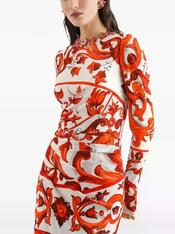 Dolce & Gabbana Majolica-print Organzine Long Dress - Orange