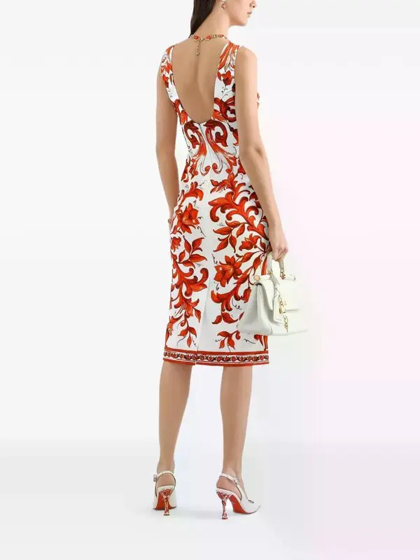 Dolce & Gabbana Majolica-print Charmeuse Dress - White