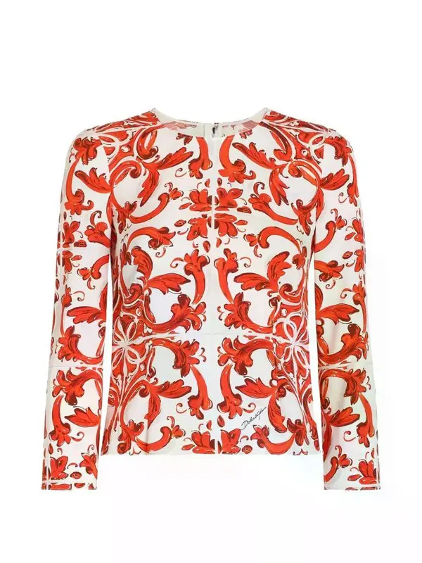 Dolce & Gabbana Majolica-print Charmeuse Fitted Top - White