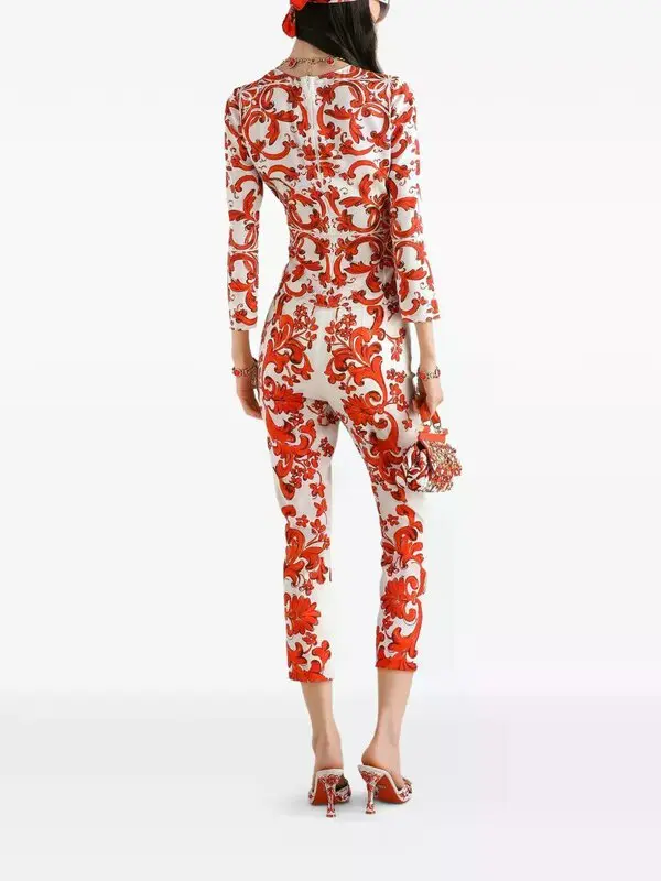 Dolce & Gabbana Majolica-print Charmeuse Fitted Top