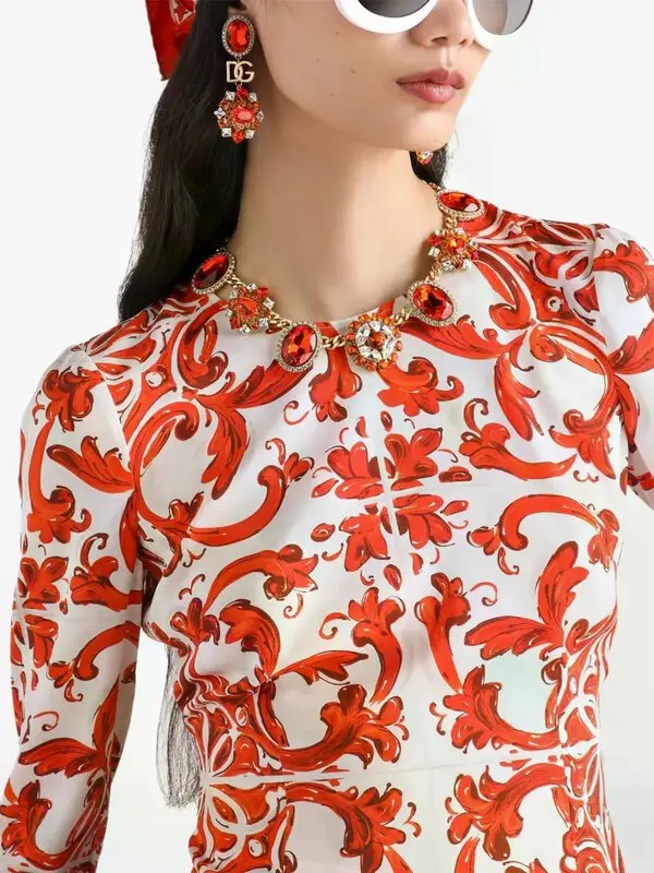 Dolce & Gabbana Majolica-print Charmeuse Fitted Top