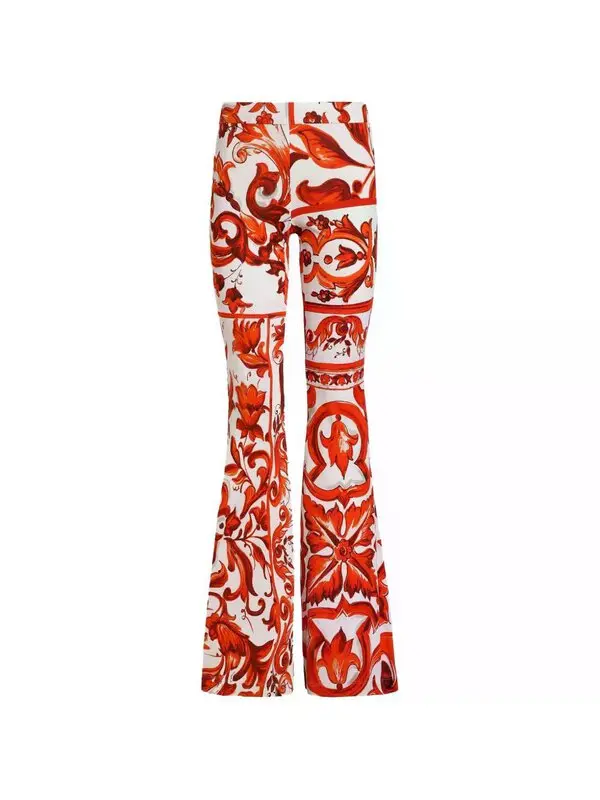 Dolce & Gabbana Orange And Floral Print Long Flared Trousers - White